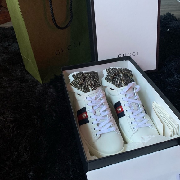 Gucci | Shoes | Gucci Ace Sneakers With Removable Maxi Rhinestones Bows ...